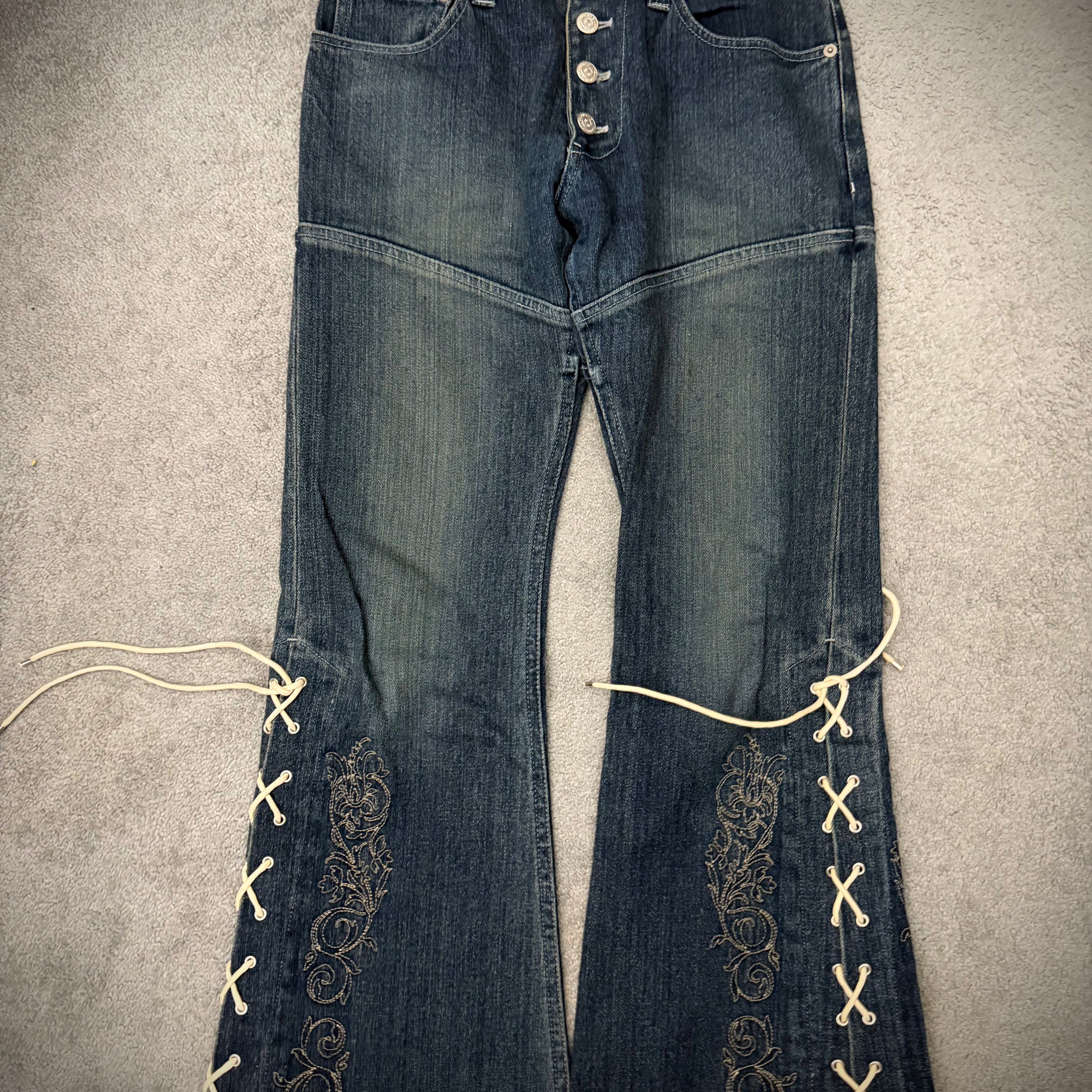 Tornado Mart Laced Up Tribal Flared Denim Pants – wintexarchive